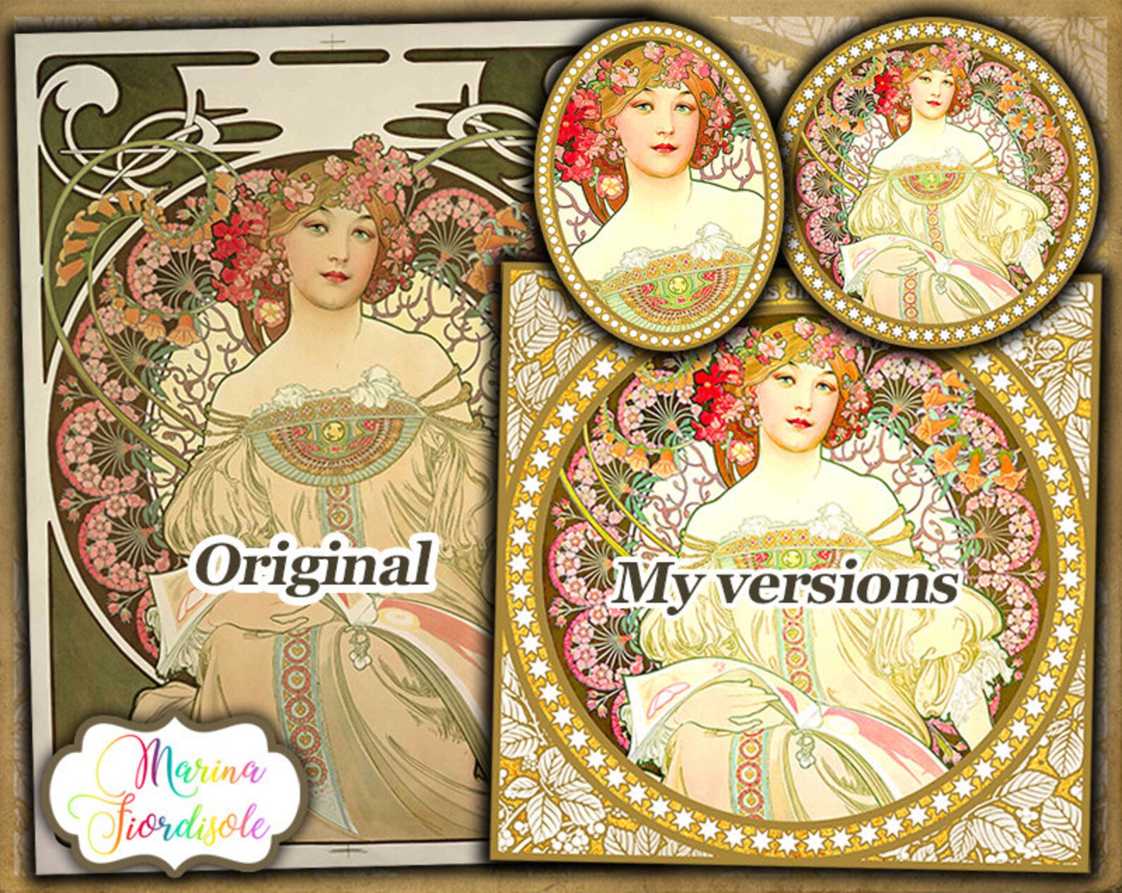 Alphonse Mucha Image Printable Bookmarks, Digital Collage Sheet Art ...