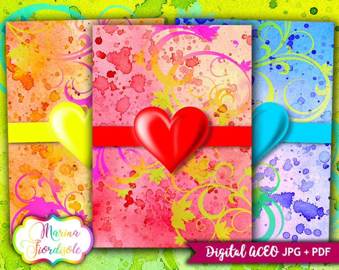 Biglietti Printable Hearts Atc Digital Collage Sheet Images - Etsy