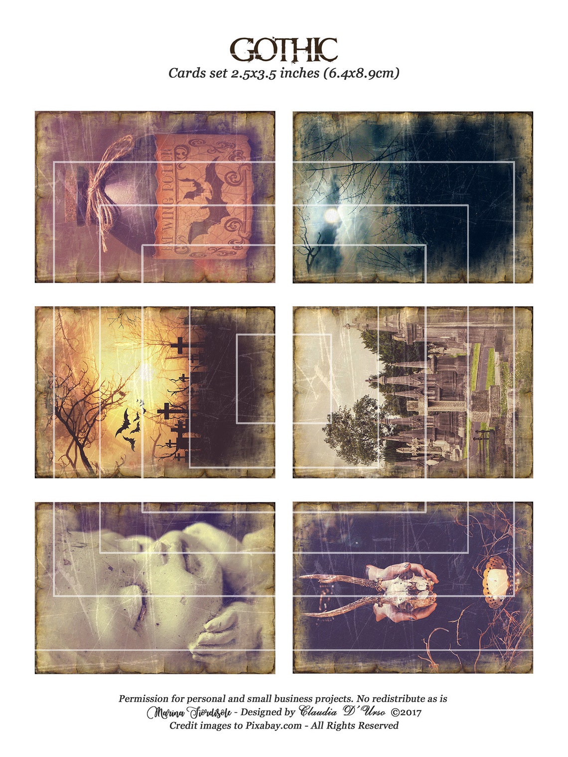 Gothic Printable Goth Dark Images Digital Collage Sheet ATC Card ...