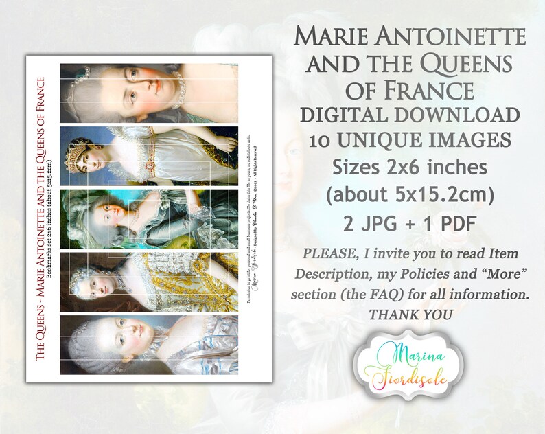 Printable Bookmarks Marie Antoinette and the Queens of France - Etsy