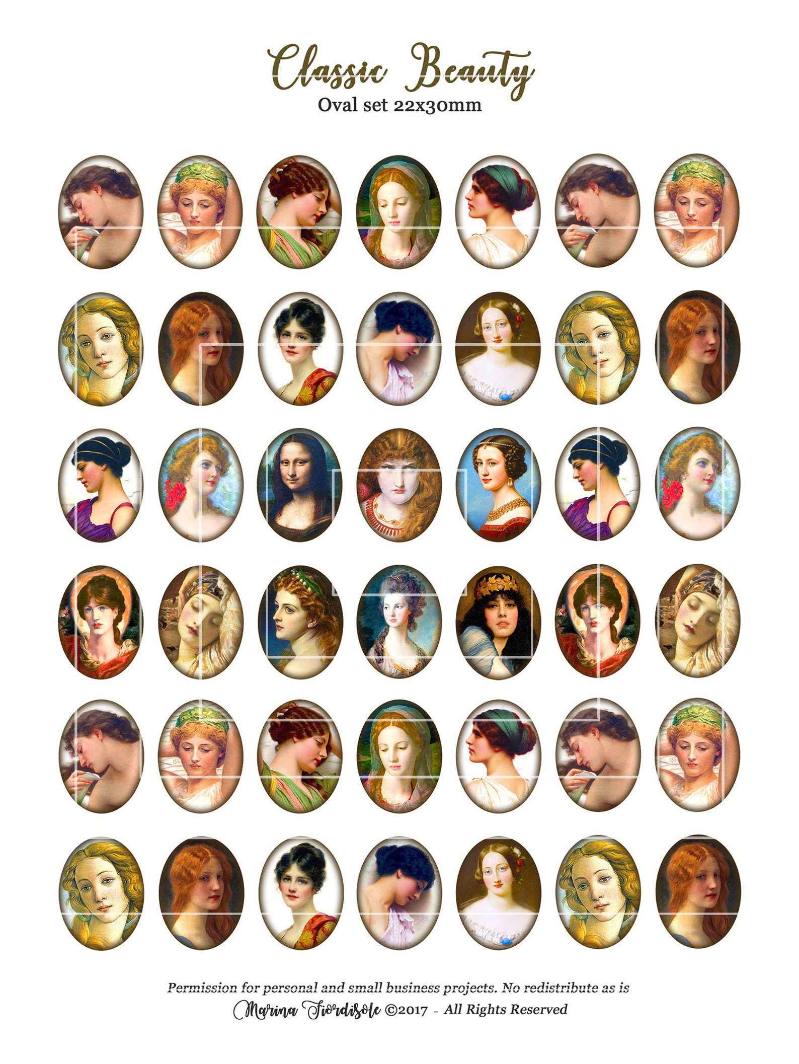 Classic Beauty Digital Collage Sheet 40x30mm Oval, 30x22mm, 25x18mm ...