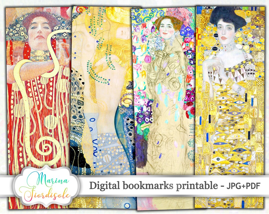 Gustav Klimt Paintings Image Digital Collage Sheet Printable Bookmarks ...