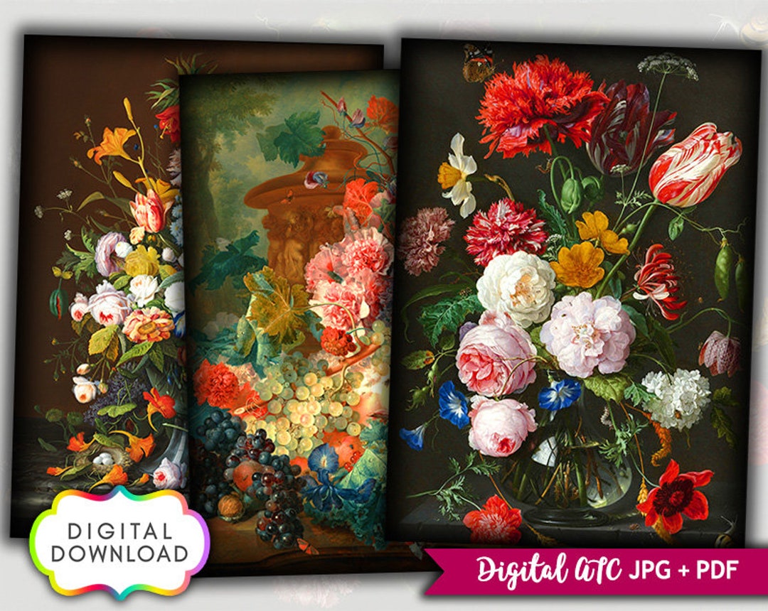 Antique Still Life ATC Digital Collage Sheet Printable Cards - Etsy