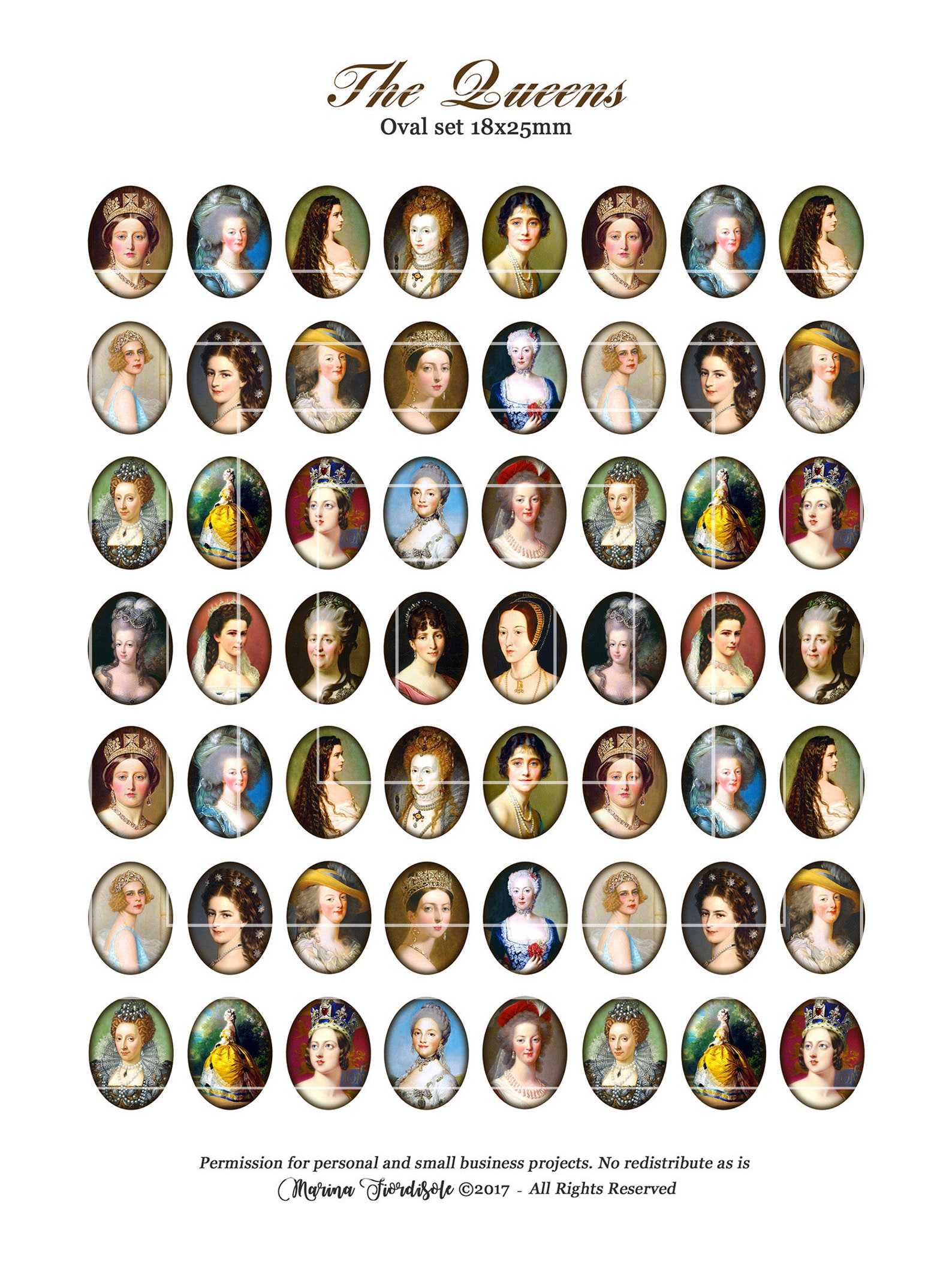 The Queens Digital Collage Sheet 40x30mm Oval Images, 30x22mm, 25x18mm ...