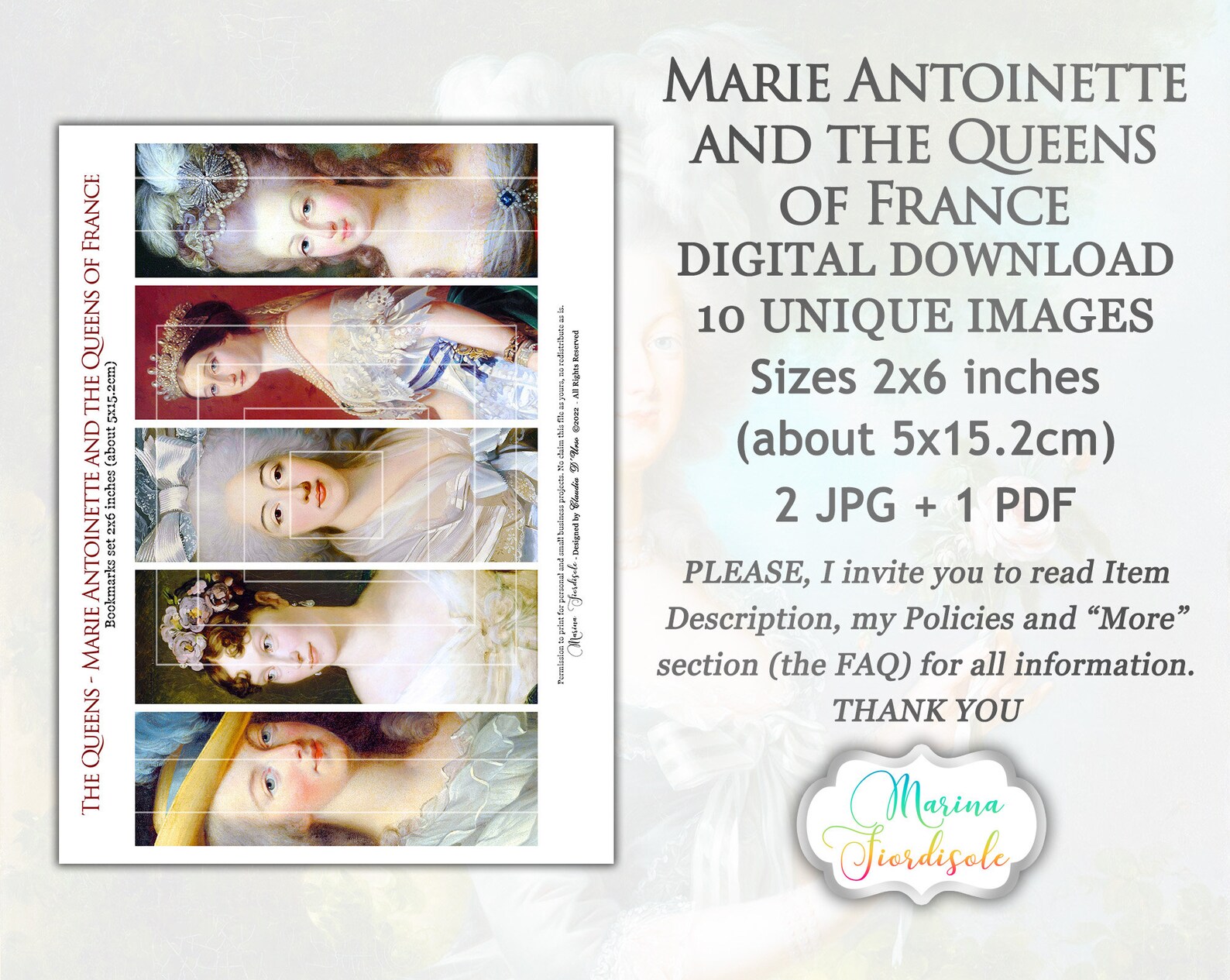 Printable Bookmarks Marie Antoinette and the Queens of France - Etsy