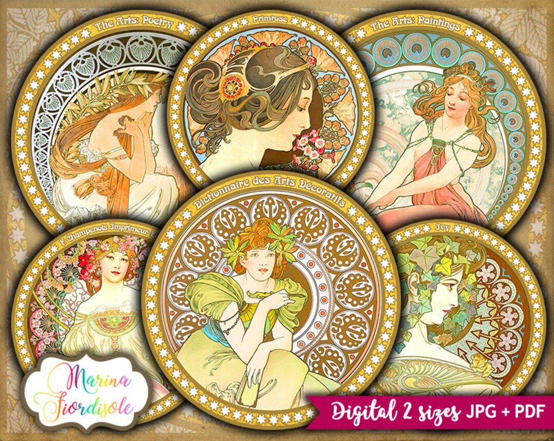 Alphonse Mucha Image, Instant Download Art Nouveau Digital Collage ...