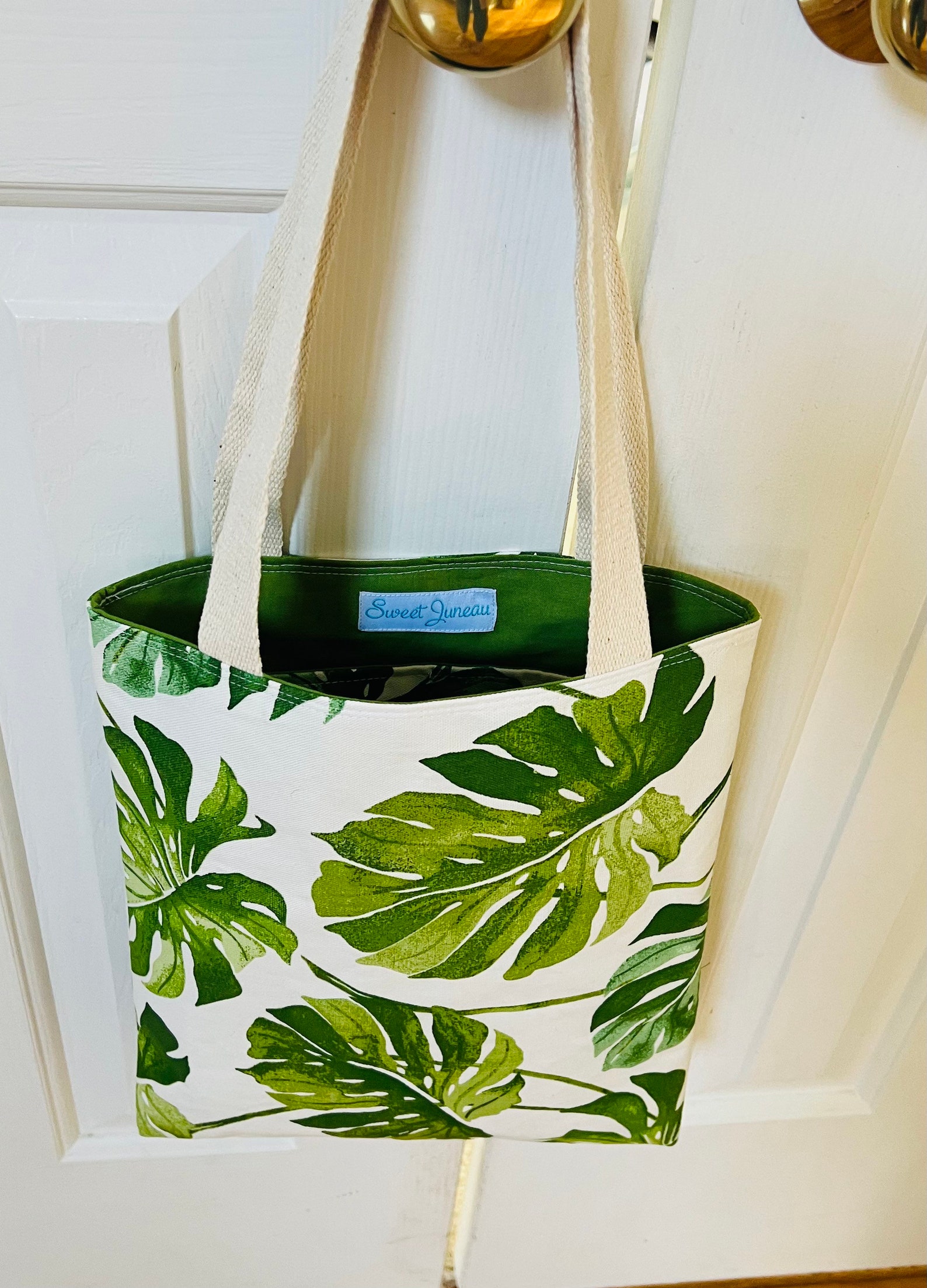 Cotton Canvas Monstera Plant Tropical Tote Bag. Everyday Tote or ...