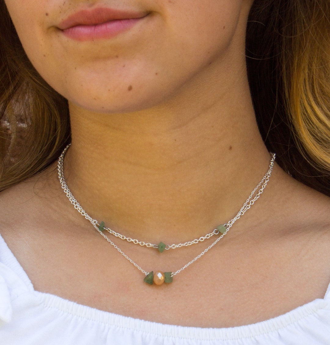 Double Chain Green Gem Necklace - Etsy