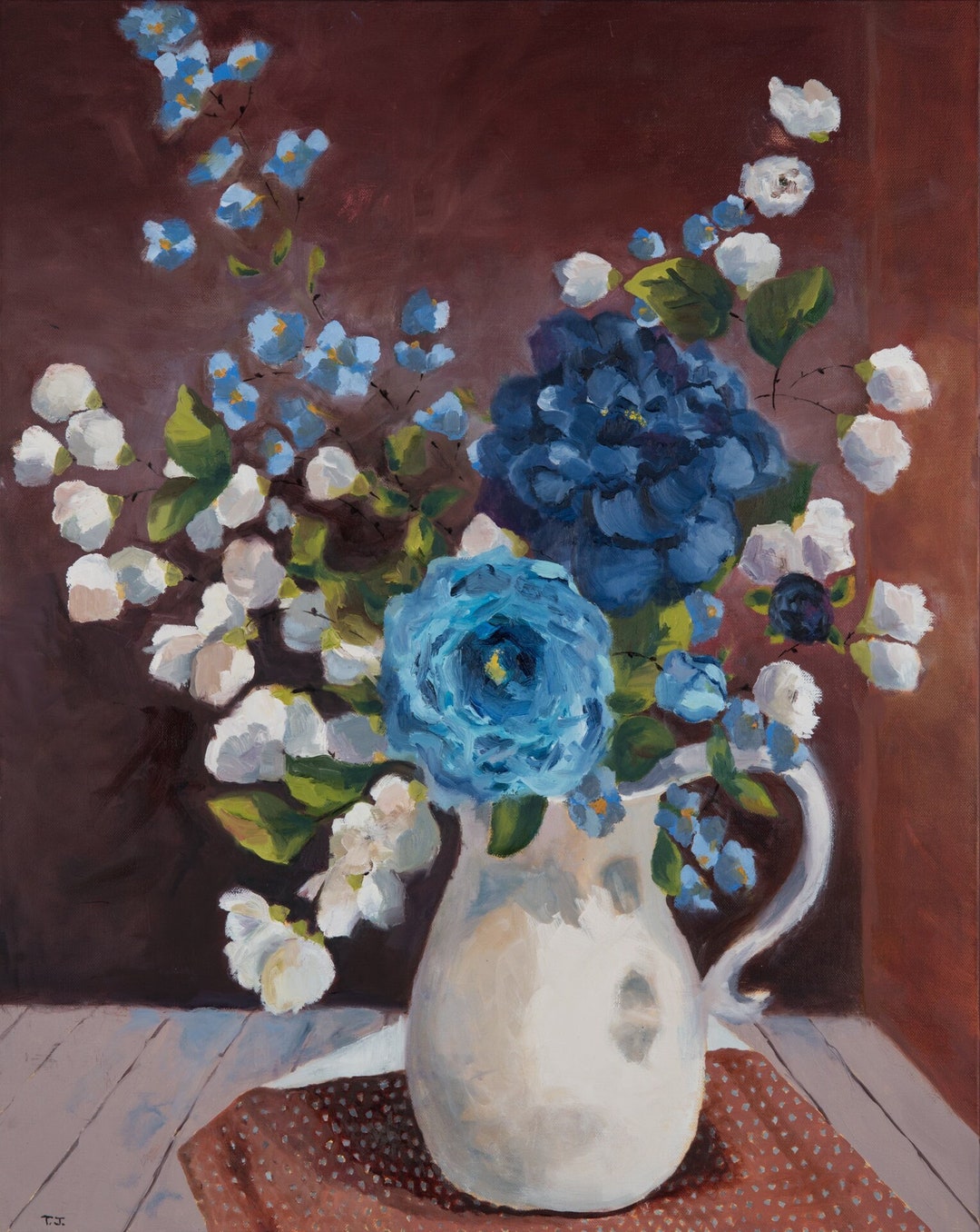Blue Flowers Still Life, White and Blue Flowers Giclee Print, Still ...