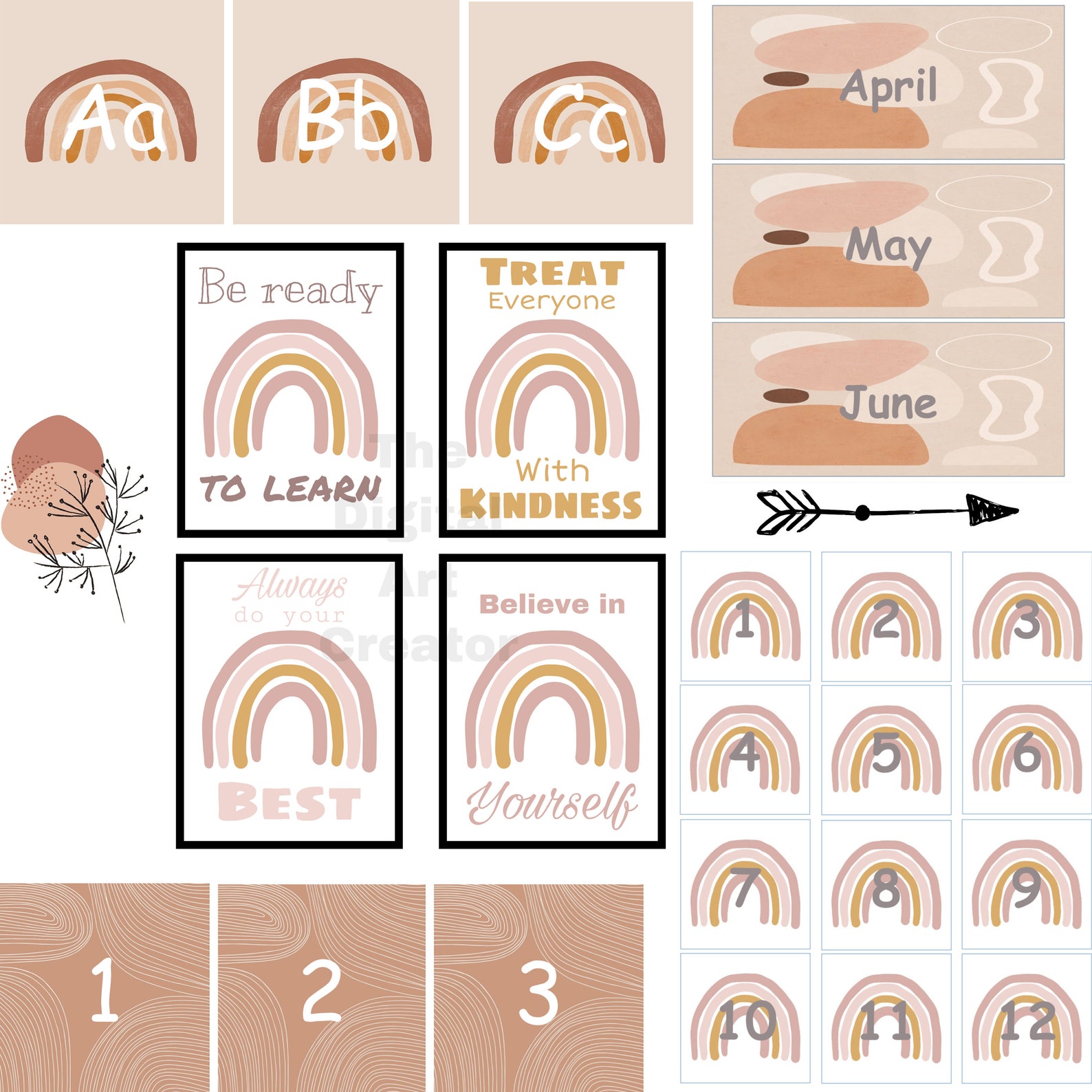 Boho Rainbow Digital Classroom Decor Calendar Learning | Etsy