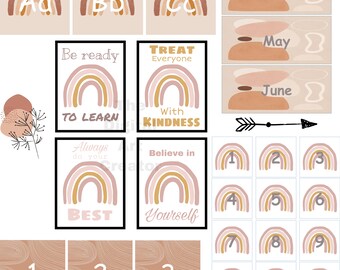 Boho Rainbow Digital Classroom Decor Calendar Learning - Etsy