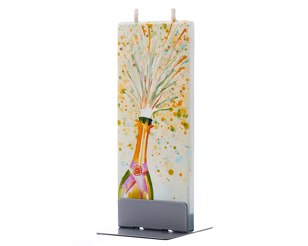 Hand Painted Flat Candle | Popping Champagne Celebration | Small Unique ...