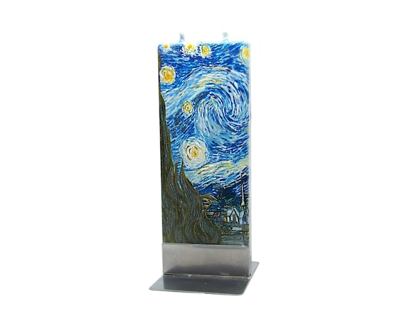 Hand Painted Flat Candle Van Gogh Starry Night Small | Etsy