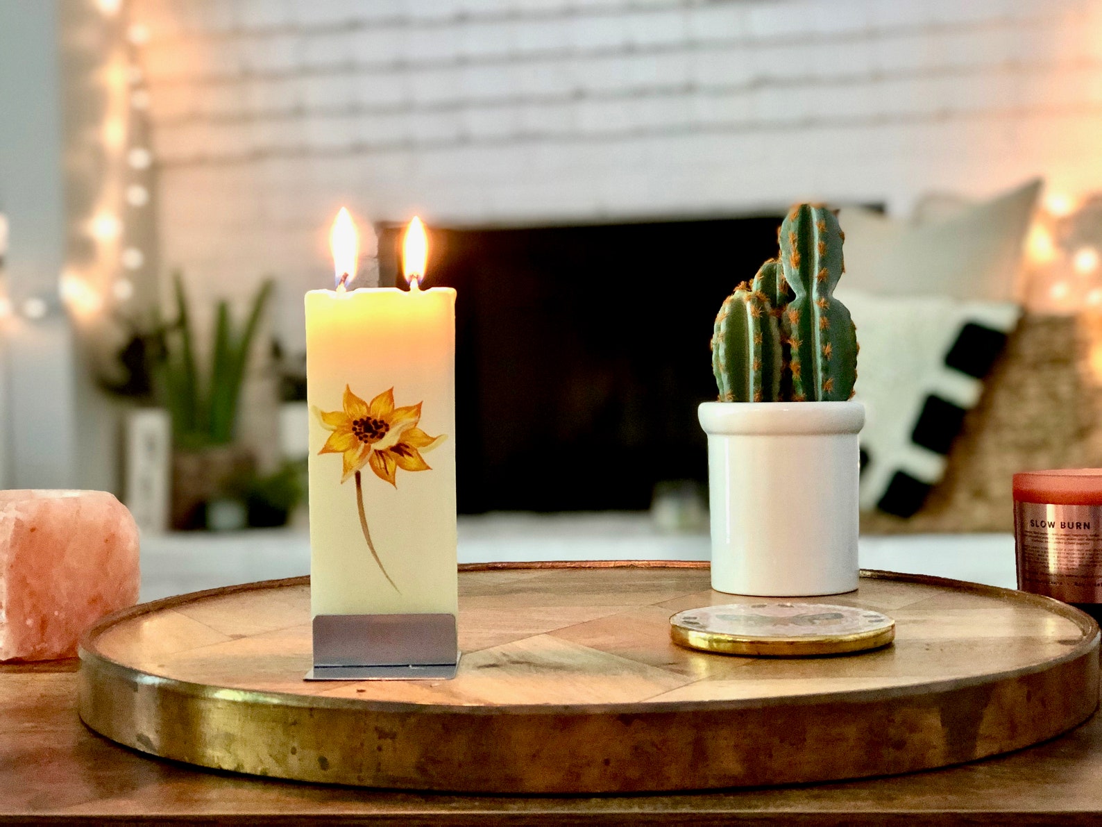 Hand Painted Flat Candle | Fall Leaves | Small Unique Gift | Autumn ...