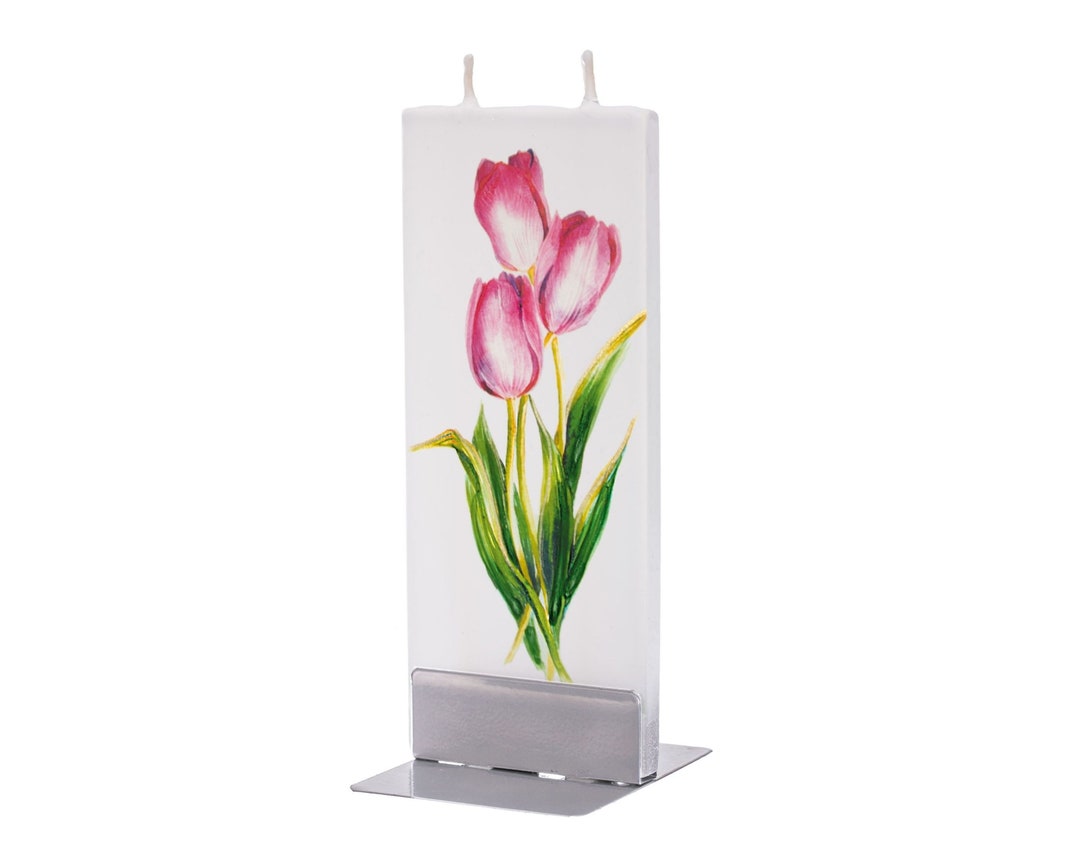 Hand Painted Flat Candle Red Tulips Small Unique Gift Spring Candle ...