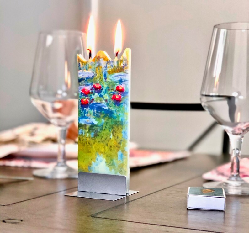 Hand Painted Flat Candle | Claude Monet Irises | Small Unique Gift ...