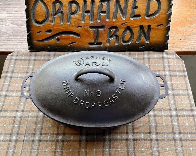 Rare! Wagner Ware #3 Oval Roaster With Embossed Basting Lid - Etsy