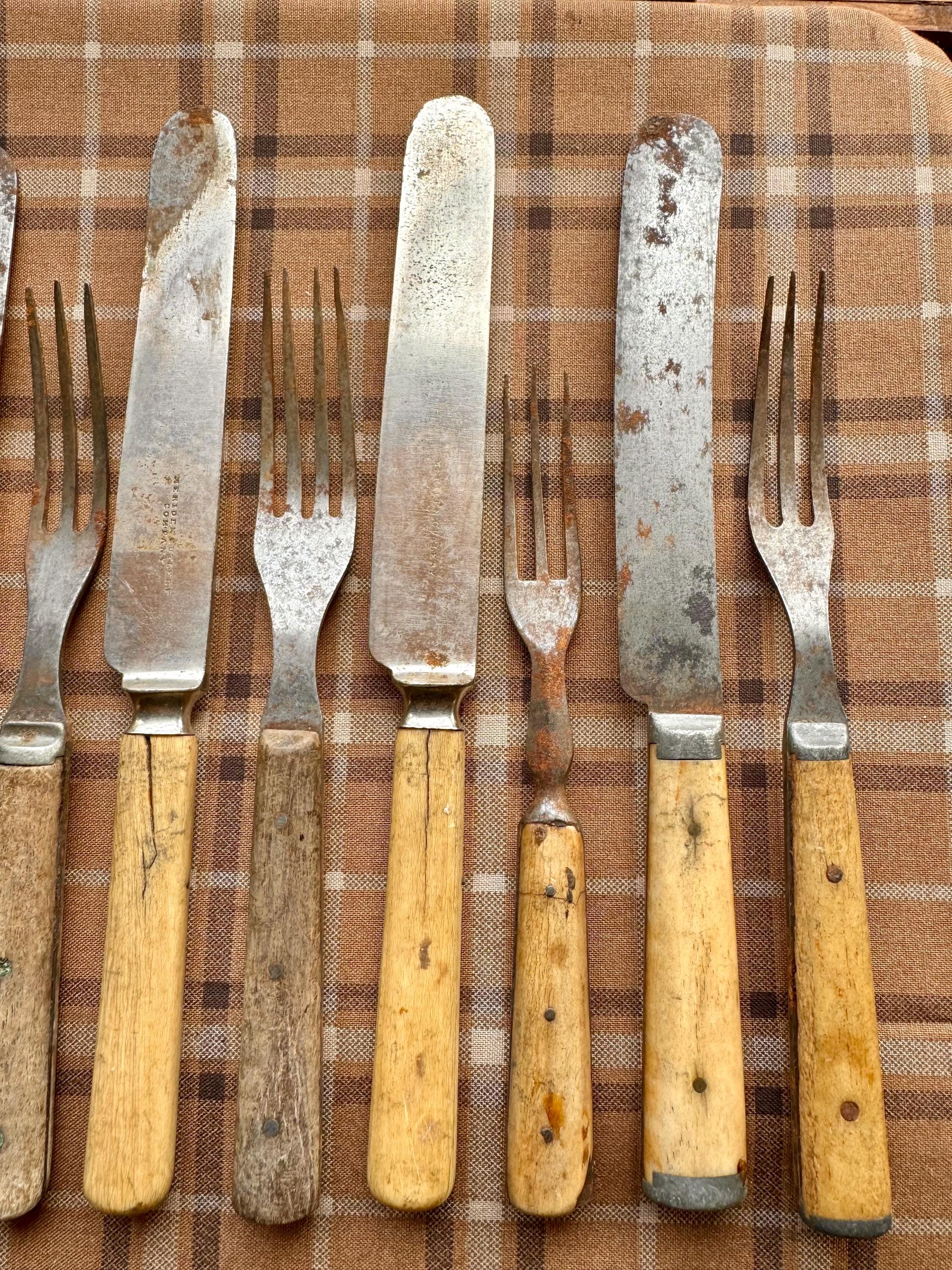 19 Primitive Civil War Era Cutlery Fork and Knife Utensils Meriden ...