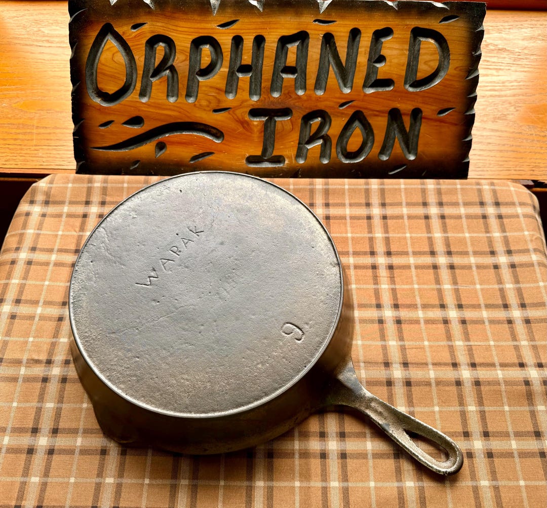 Wapak Block Logo #9 Cast Iron Nickel Plated Skillet - Etsy