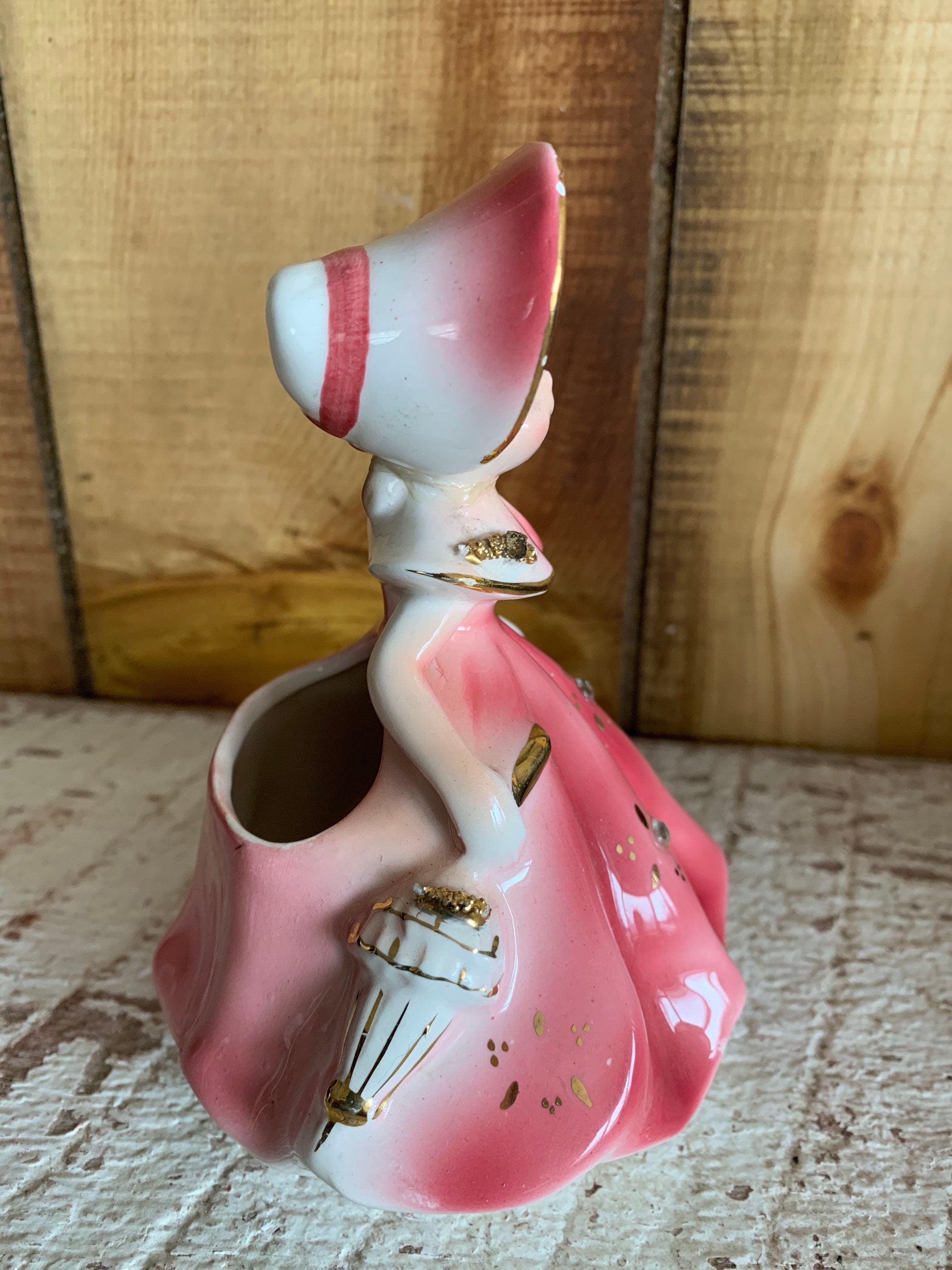 Vintage Woman Figure Pink Dress Planter | Etsy