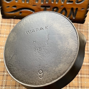 Wapak #9 Block Logo Cast Iron Skillet With Erie Ghost Mark - Etsy