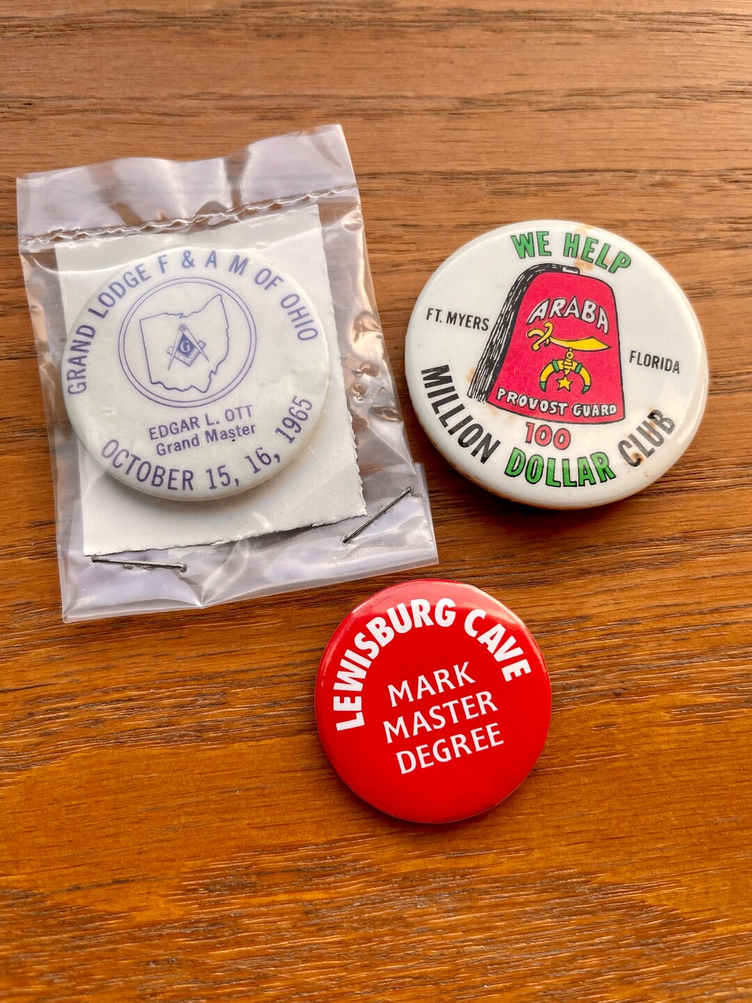 Three Masonic Pinback Buttons York Rite Shriners Freemasonry Medallion ...