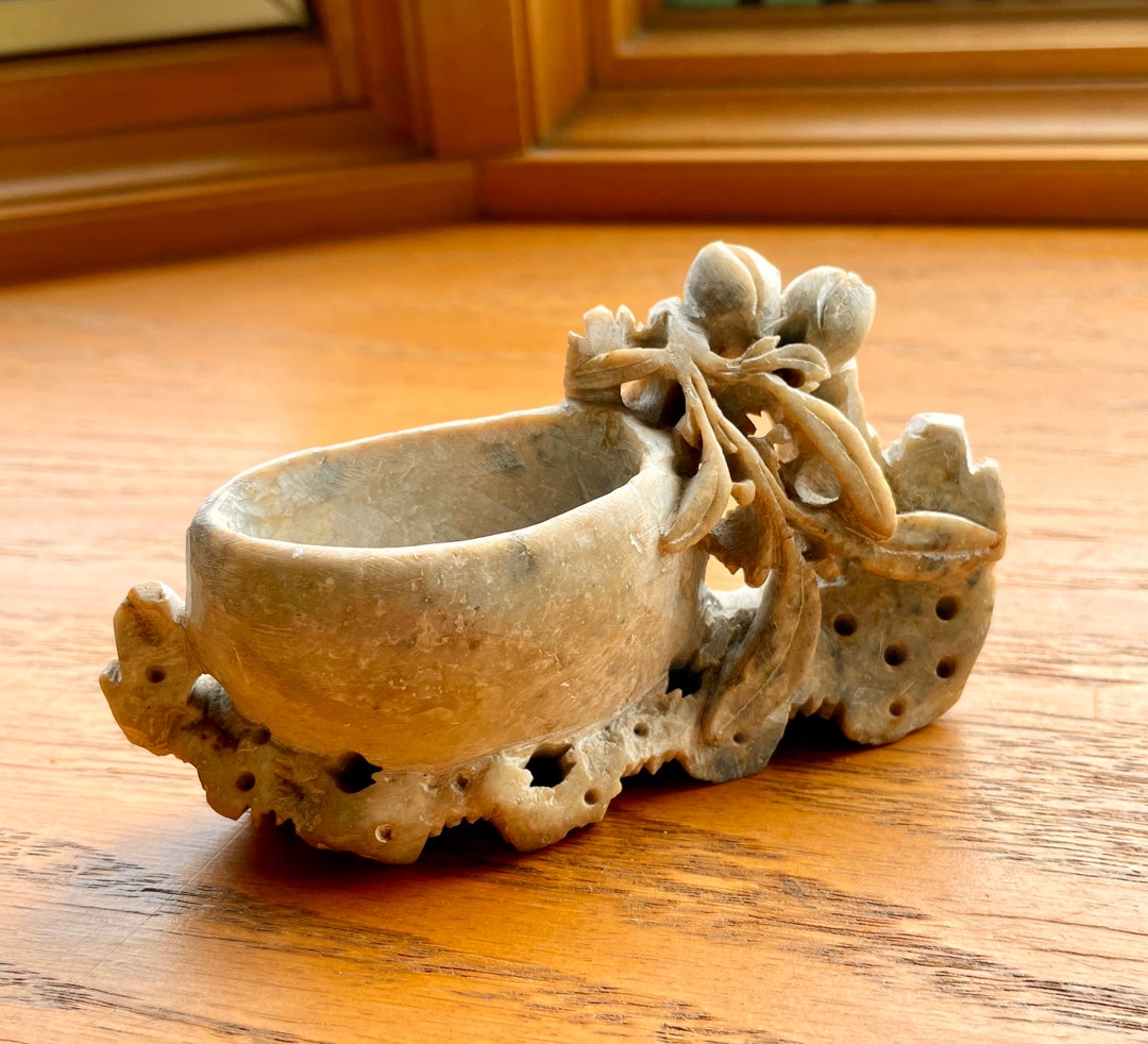 Vintage Hand Carved Alabaster Soapstone Planter Figure - Etsy