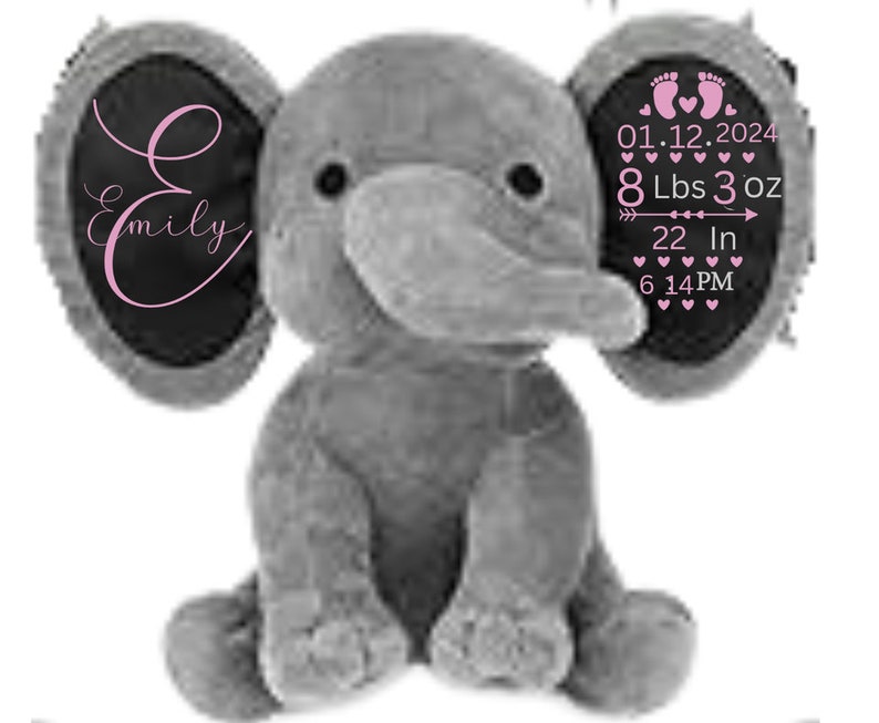 Personalized Birth Stats Plush Elephant Boy or Girl, Baby Shower Gift ...