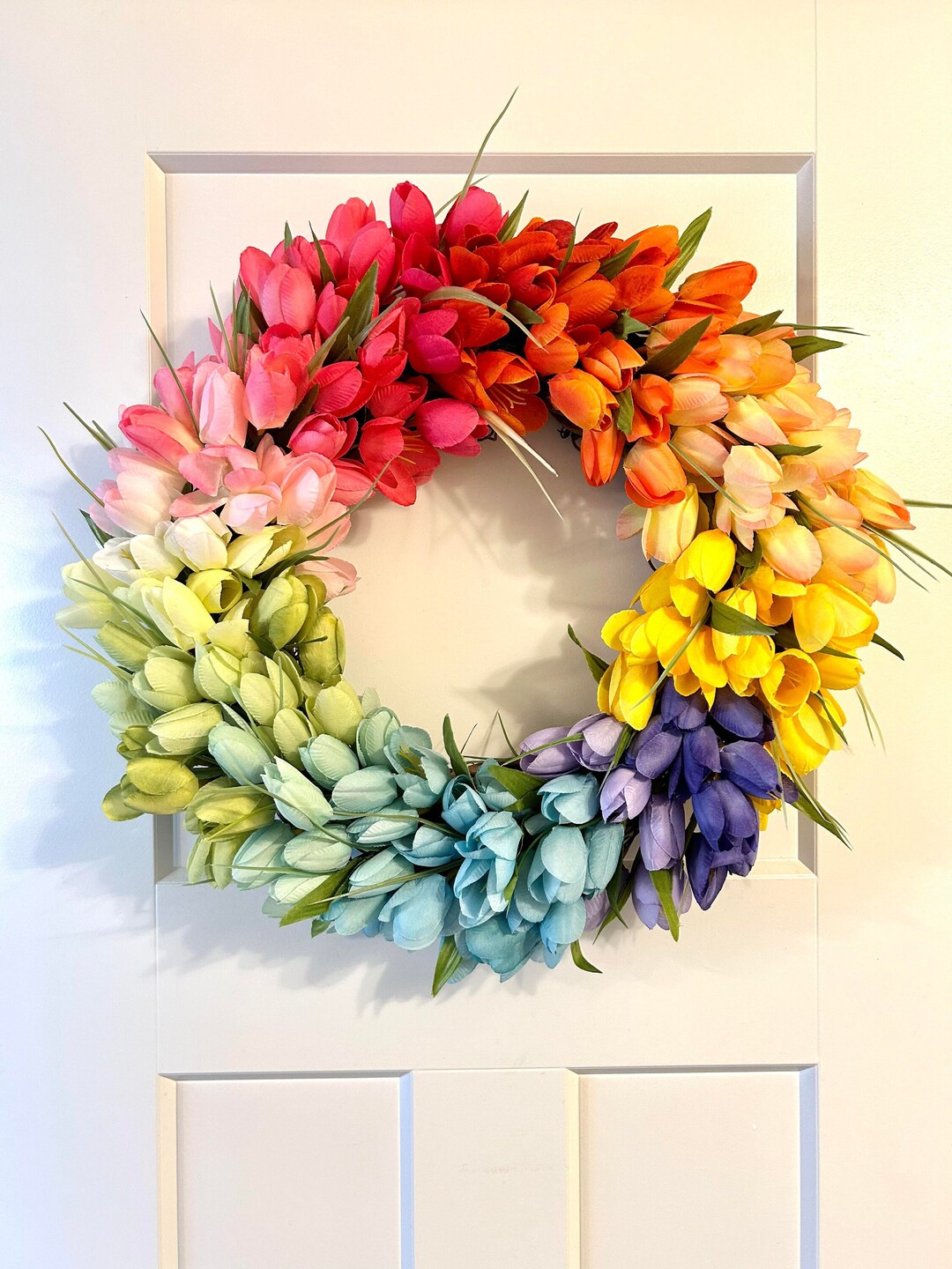 Rainbow Tulip Wreath,color Wheel,pride Decor,lgbtq Wreath,front Door ...
