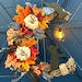 Black Cat Halloween Wreath: LED Lantern, Fall Leaves & Pumpkins - Etsy