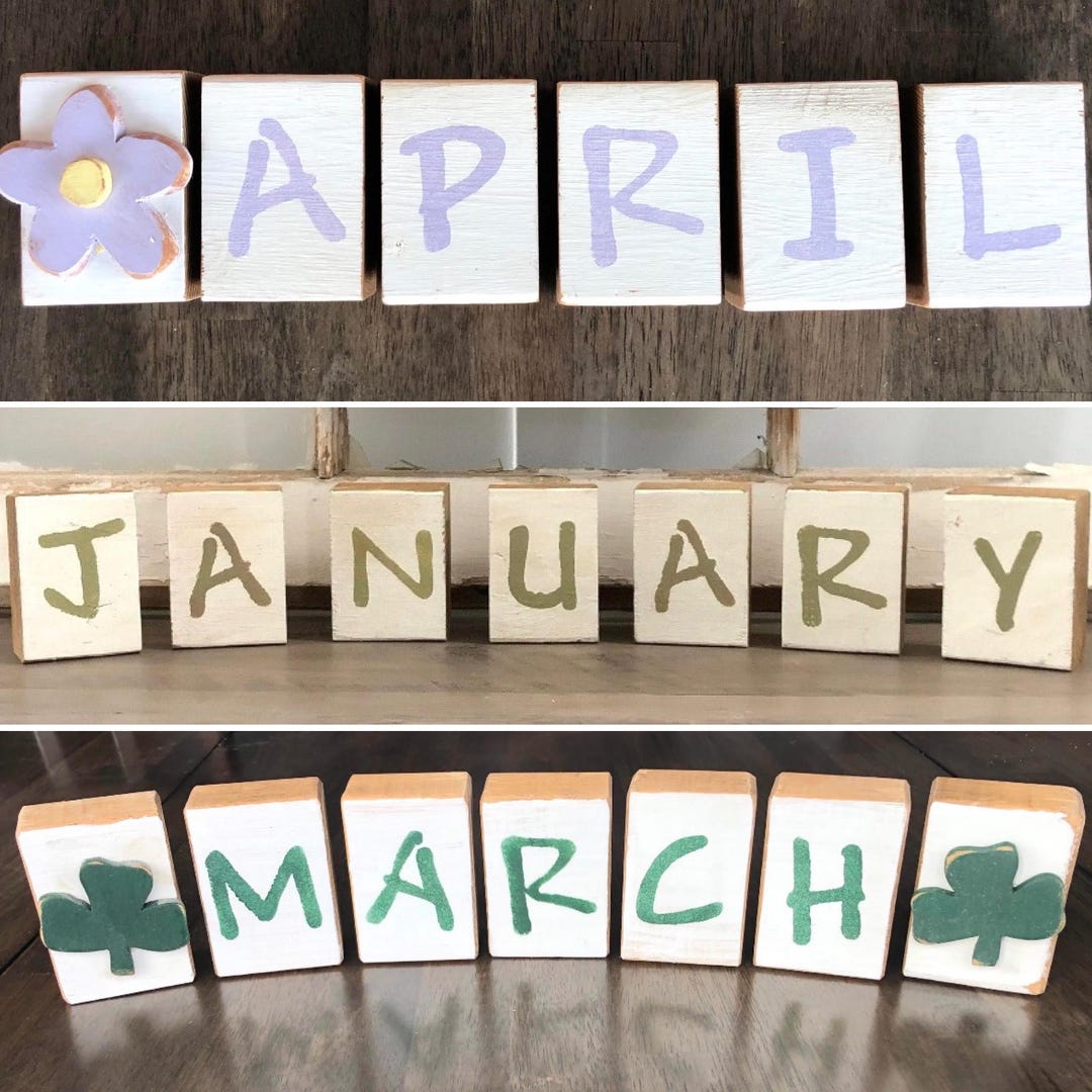January March April Wood Blocks,mantel Decor,tablescapes Design,winter ...