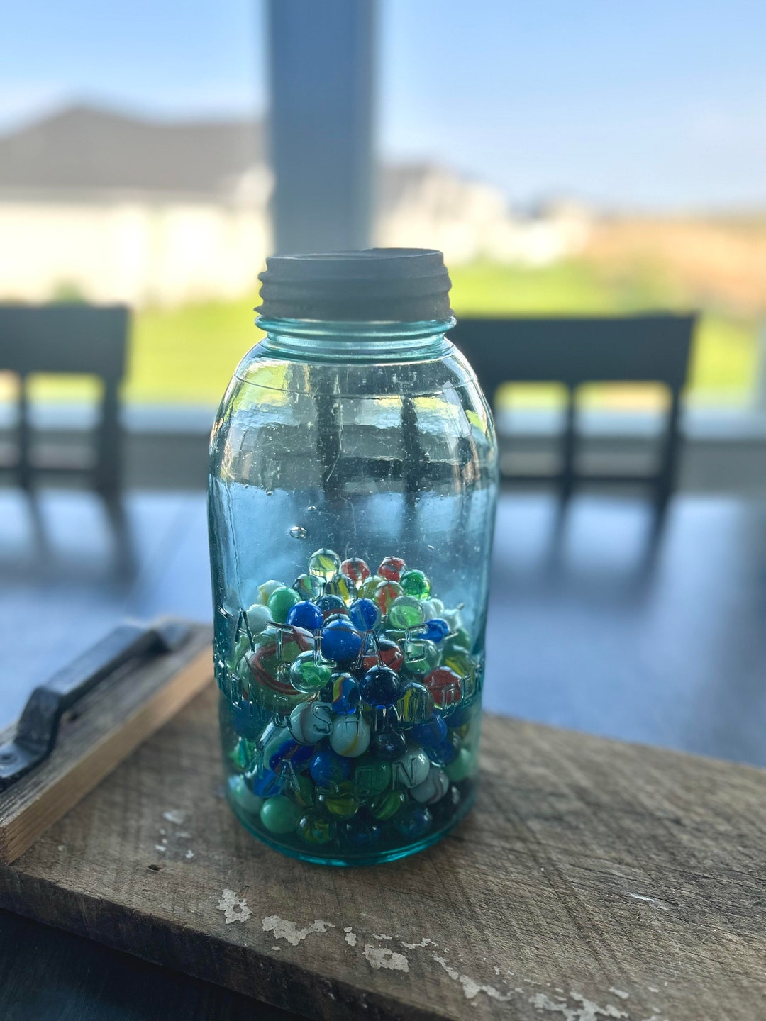 Antique Jar & Marbles,2 Quart Atlas Strong Shoulder Mason Glass,boyds ...