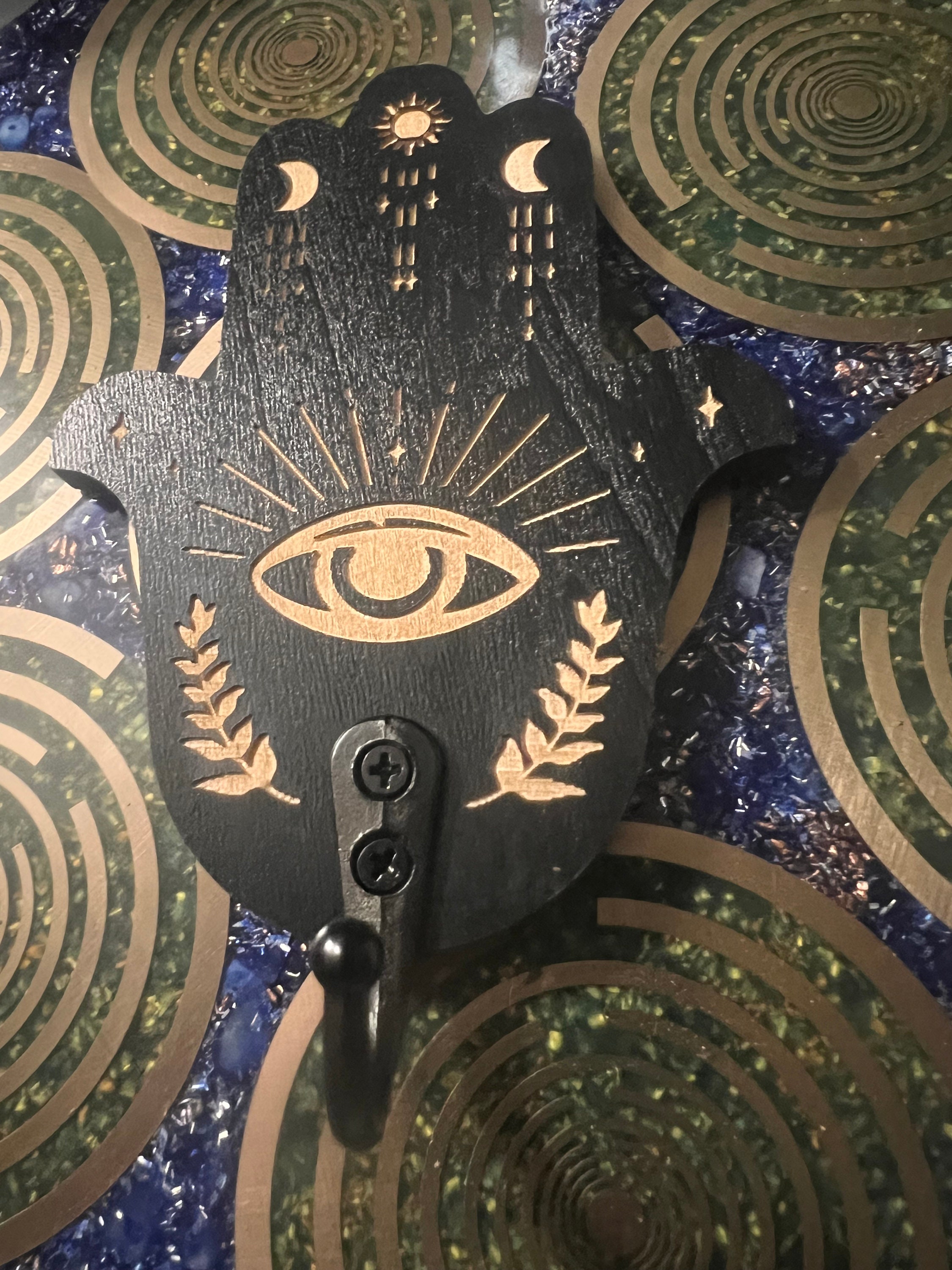 Protective Hamsa Hand With Evil Eye Wooden Key Hanger - Etsy