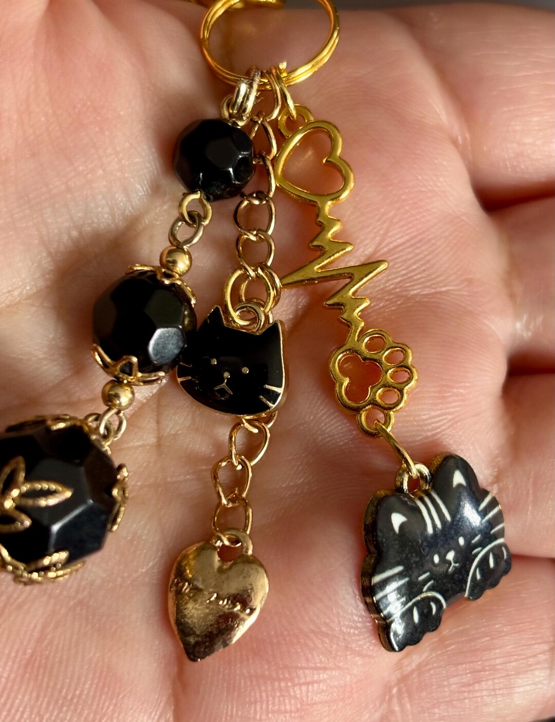 Black Cat and Heart Charms Upcycled Jewelry Bag Charm - Etsy