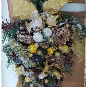 Luxury Large Christmas Swag, Elegant Gold Holiday Swag Teardrop, Modern ...