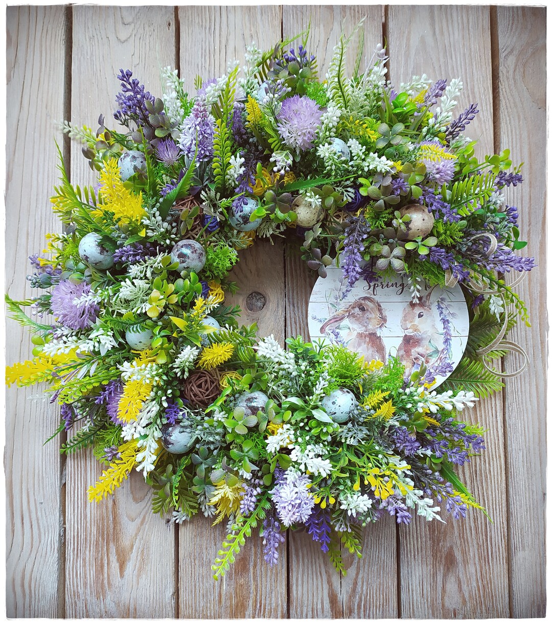Front Door Spring Easter Flower Wreath With Plate Spring - Etsy