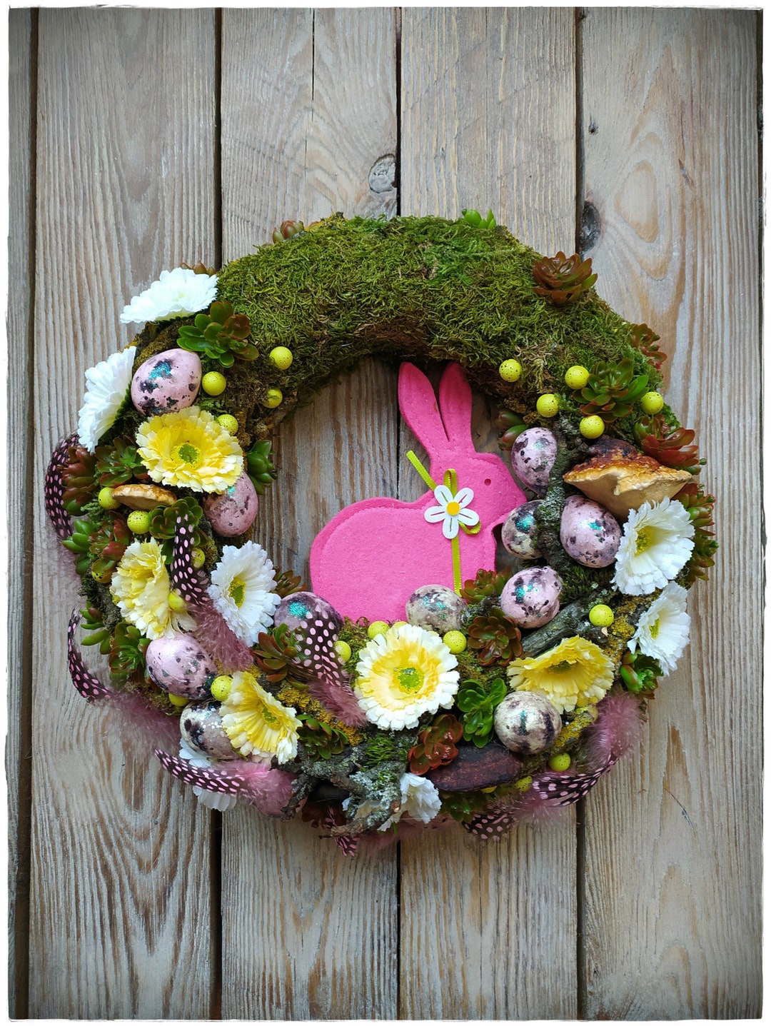 Spring Easter Front Door Wall Wreath, Spring Easter Wreath With Wool ...