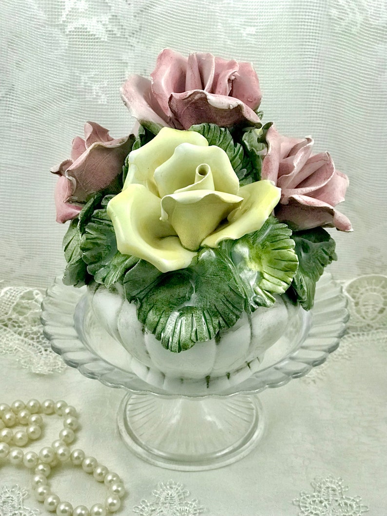 Capodimonte Roses Sculpture Hand-painted Pink & Yellow Roses - Etsy