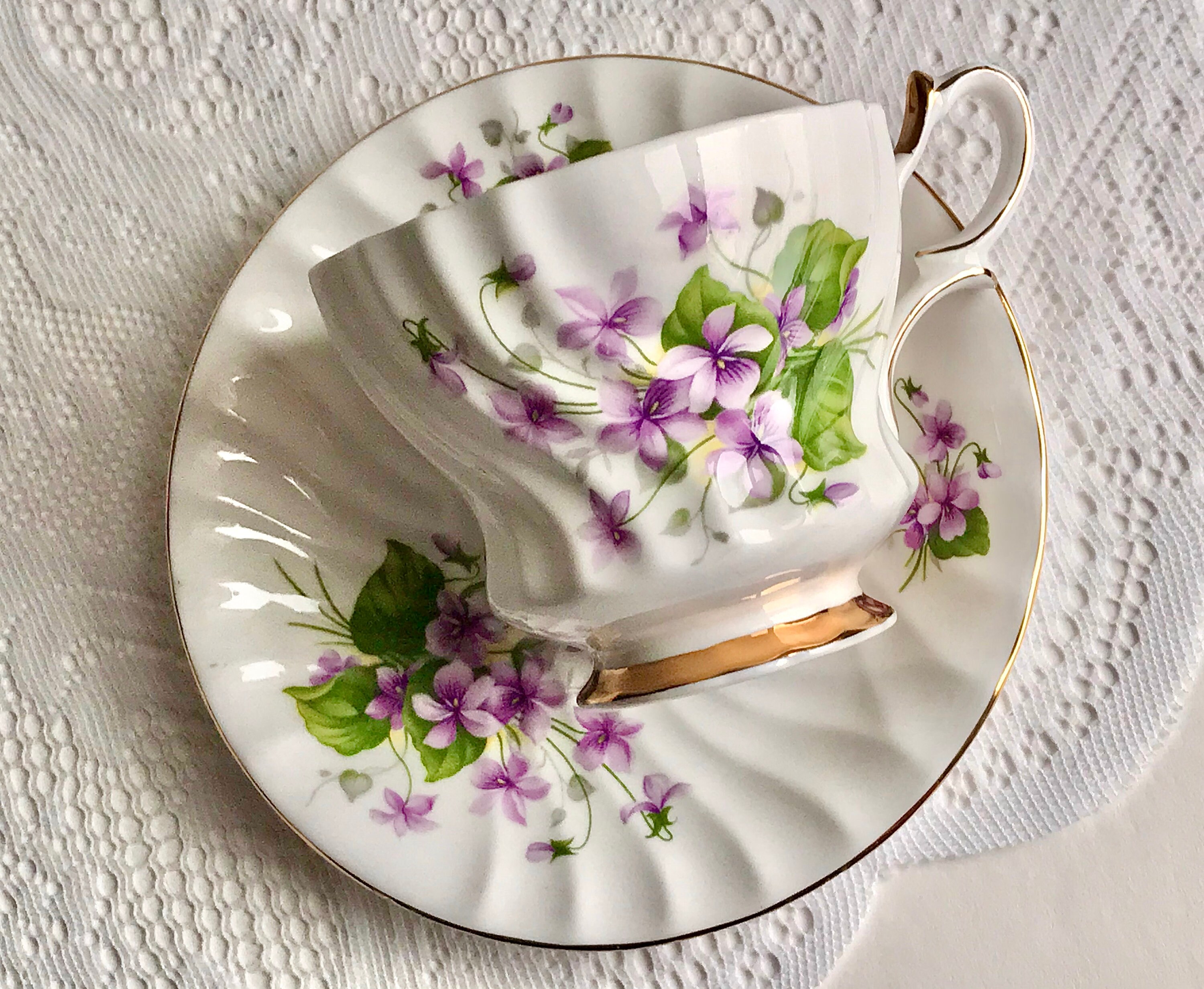 Violets Tea Cup Set Dainty Purple & Lavender Flowers Raised - Etsy ...