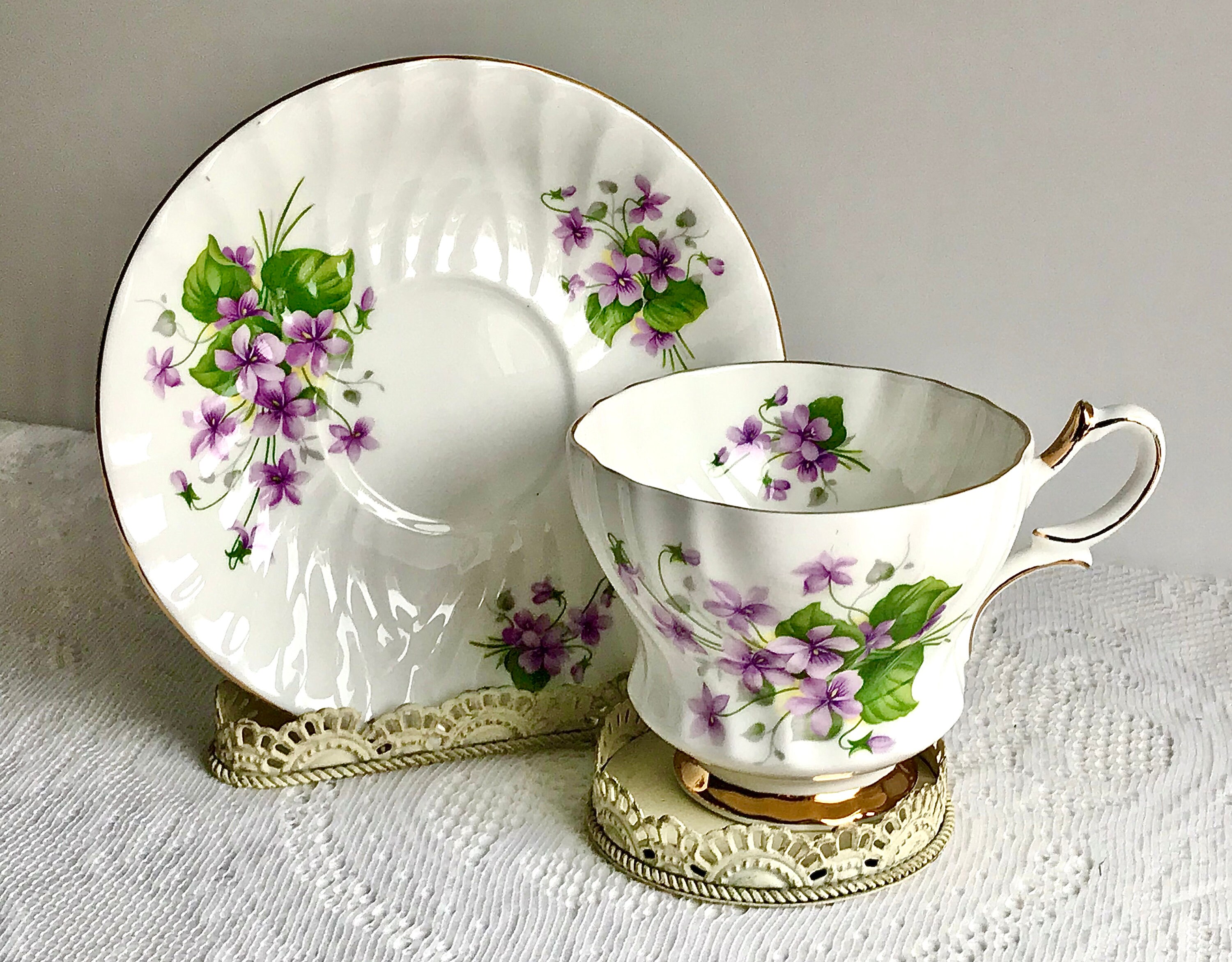 Violets Tea Cup Set Dainty Purple & Lavender Flowers Raised - Etsy ...