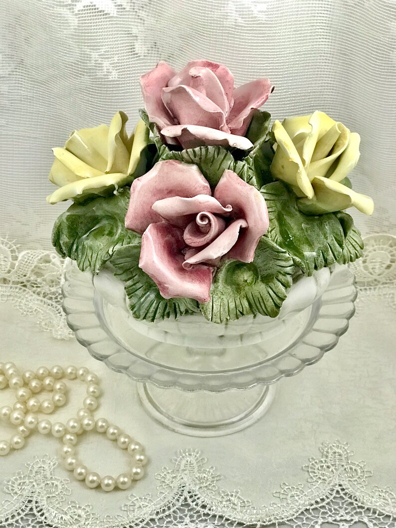 Capodimonte Roses Sculpture Hand-painted Pink & Yellow Roses - Etsy