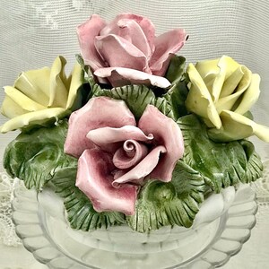 Capodimonte Roses Sculpture: Hand-painted Italian Porcelain Floral ...