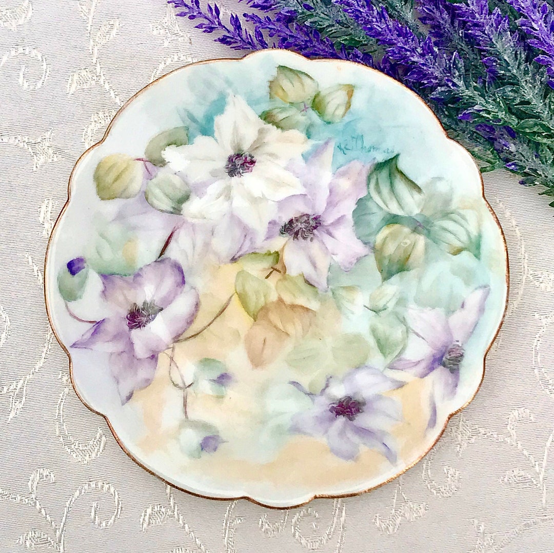 Limoges Antique Plate, Hand-painted Pastel Flowers, Artist Signed ...