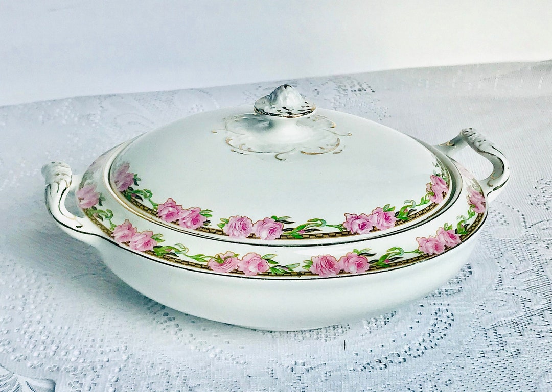 Vintage Alfred Meakin Covered Casserole: Pink Rose Floral Serving Dish ...