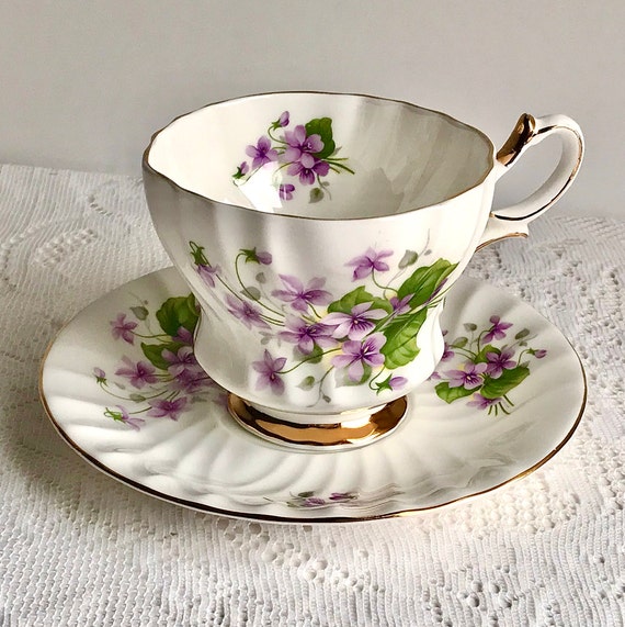 Violets Tea Cup Set Dainty Purple & Lavender Flowers Raised - Etsy ...