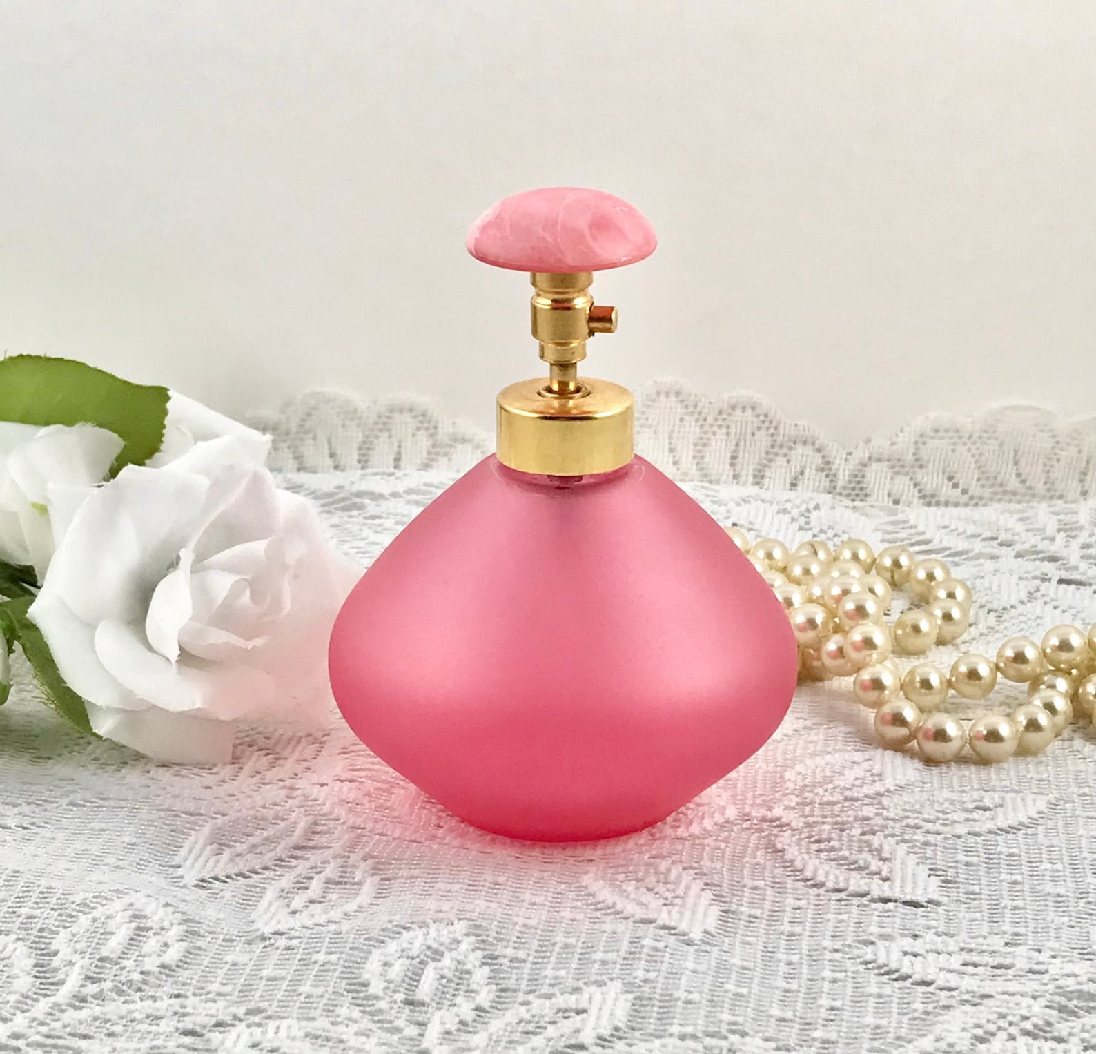 Pink Perfume Bottle Frosted Glass Unique Shape Gold Tone - Etsy