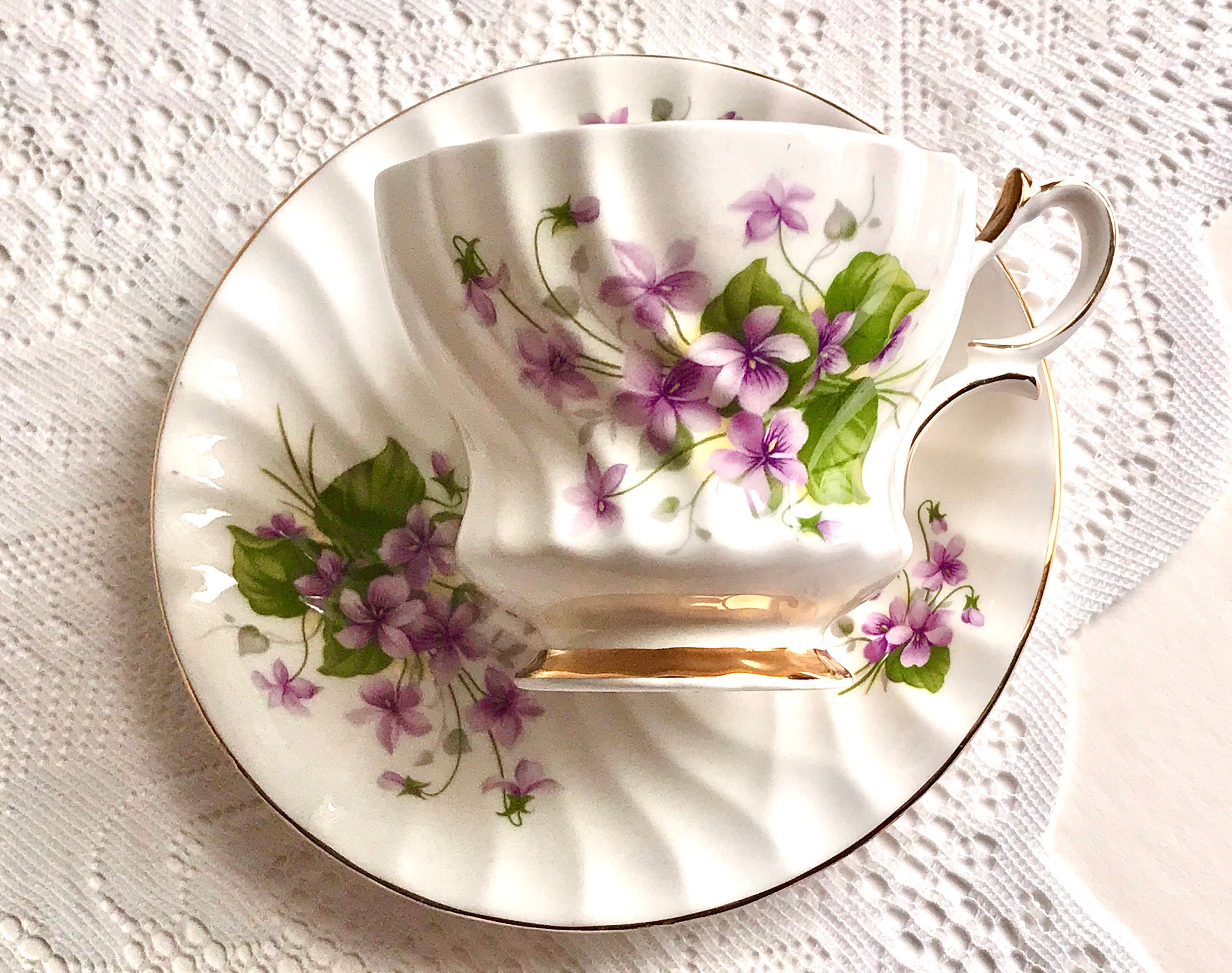Violets Tea Cup Set Dainty Purple & Lavender Flowers Raised - Etsy ...