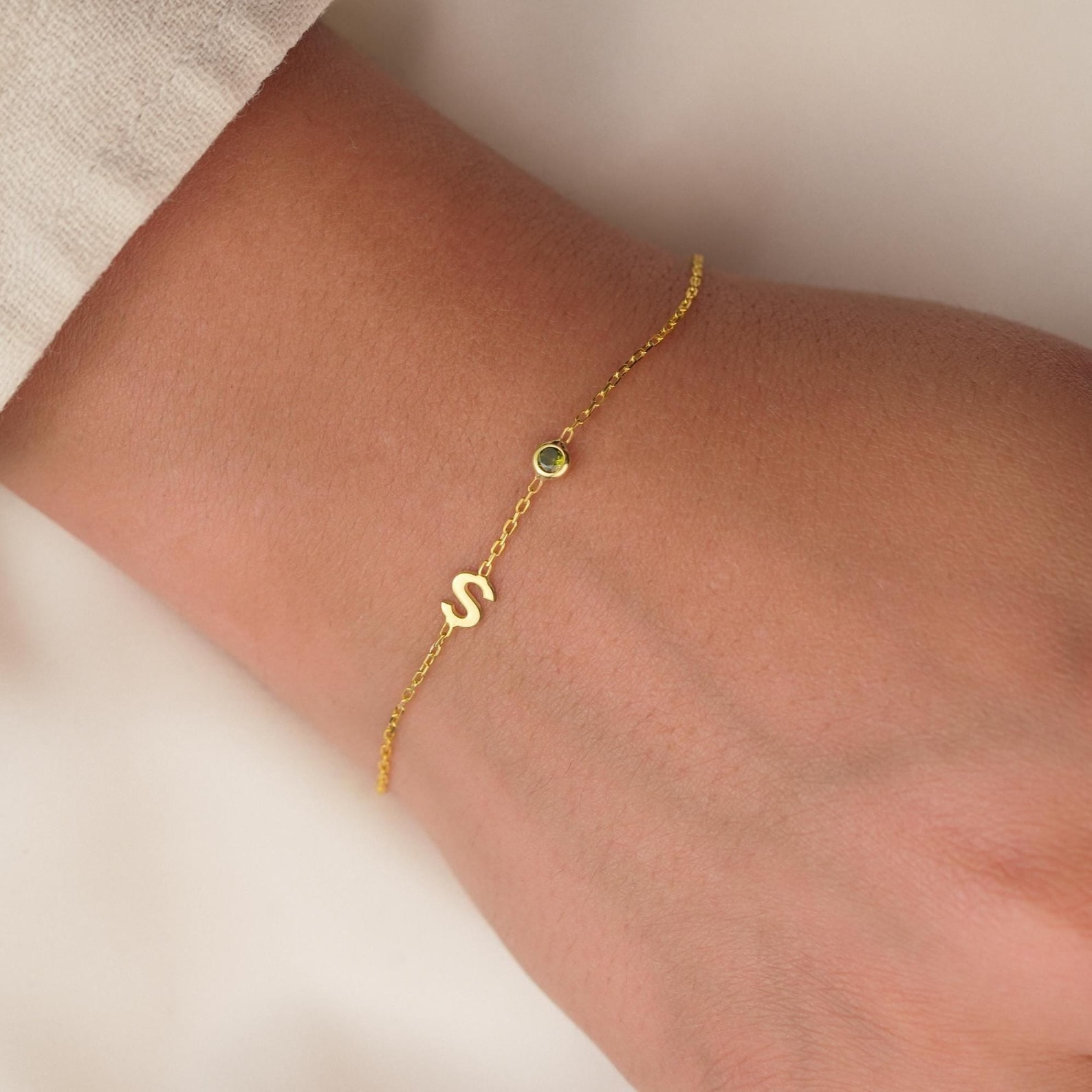 Initial Birthstone Bracelet With Initial Bracelet With Birthstone ...