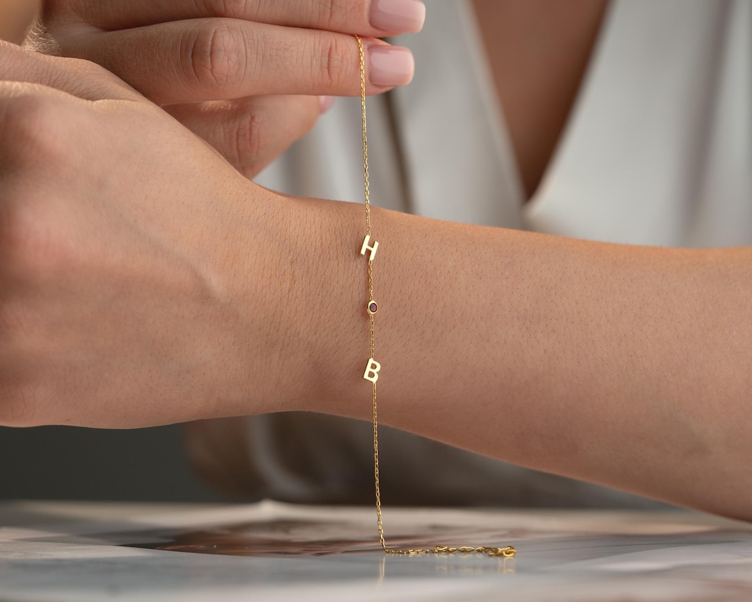 Initial Birthstone Bracelet With Initial Bracelet With Birthstone ...