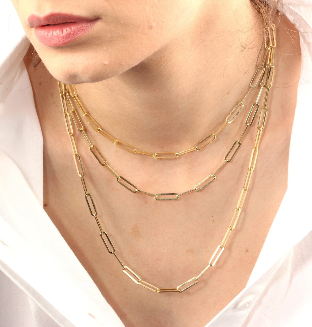 Paperclip Chain Necklace - Paperclip Necklace - Link Necklace - Three ...